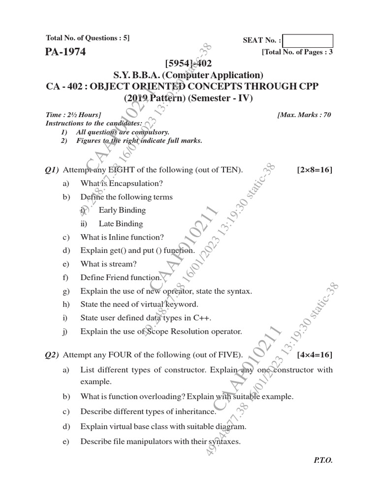 Sybba (Ca) Ca - 402 Object Oriented Concepts Through CPP | PDF | C++ | Software Development
