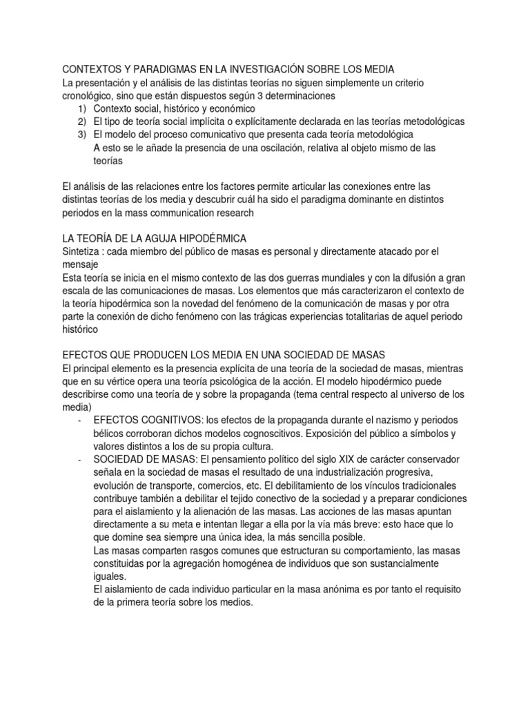 Resumen-CONTEXTOS Y PARADIGMAS EN LA INVESTIGACIÓN SOBRE LOS MEDIA | PDF | Teoría | Comportamiento