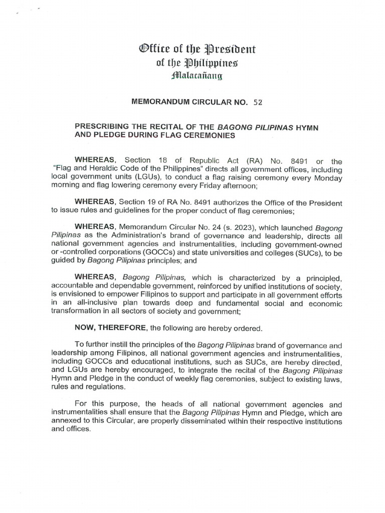 Memorandum Circular No. 52 | PDF