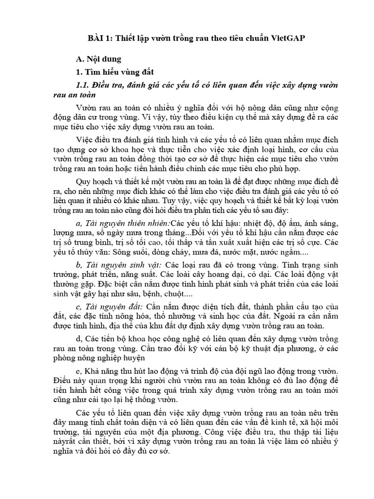 Bai 1. Thiet lap vuon trong rau theo tieu chuan VietGAP | PDF