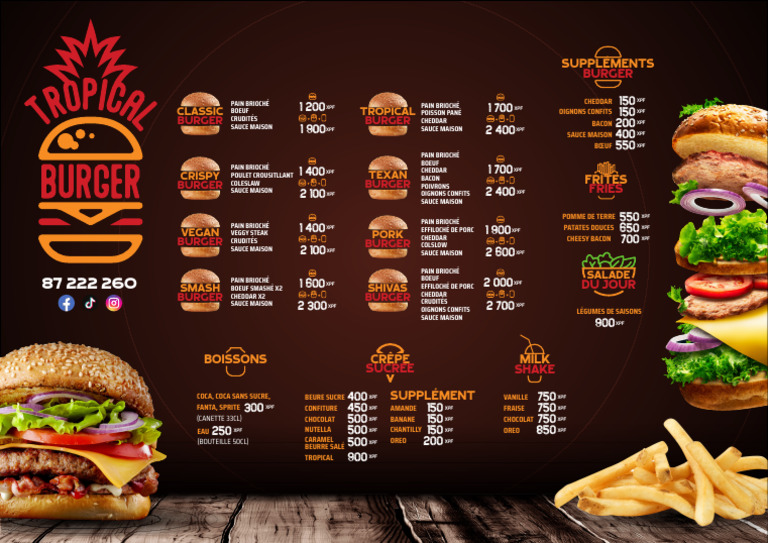 Menu Burger Tropical | PDF | Hamburgers | sauce