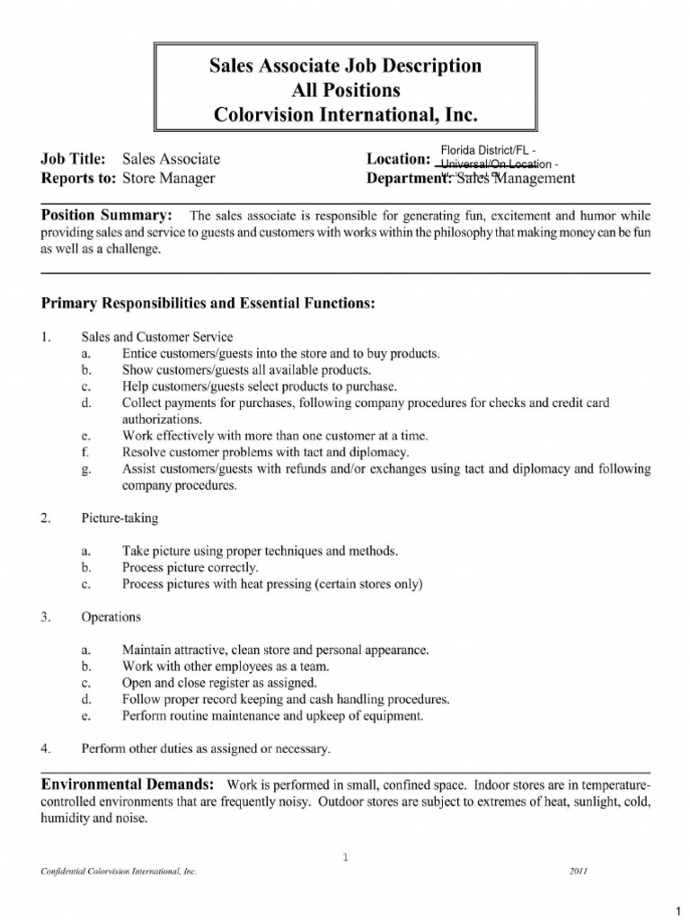 Sales Associate Job Description | PDF
