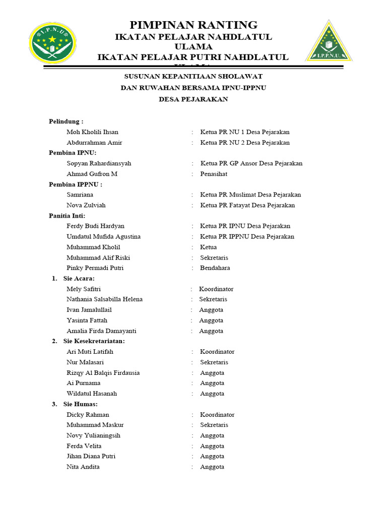 Susunan Kepanitiaan Sholawat Ipnu-Ippnu | PDF | Pengembangan Diri