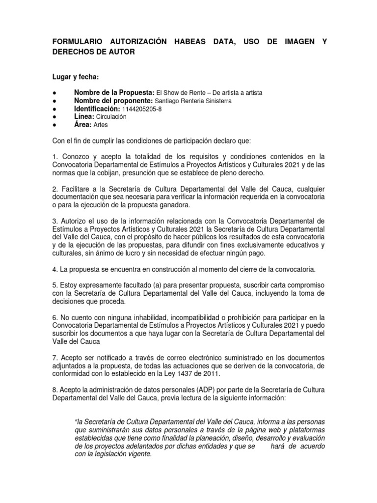 2021 Anexo 5 Habeas Data | PDF | Derecho