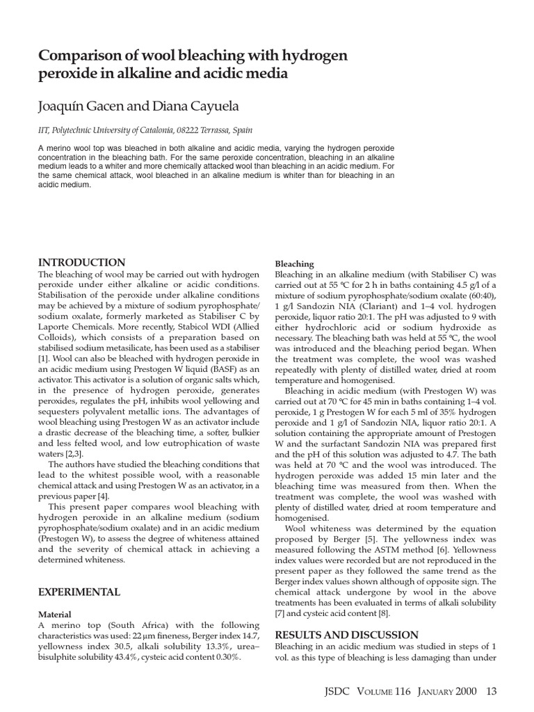 2000 Comparison of Wool Bleaching With Hydrogen | PDF | Hydrogen ...