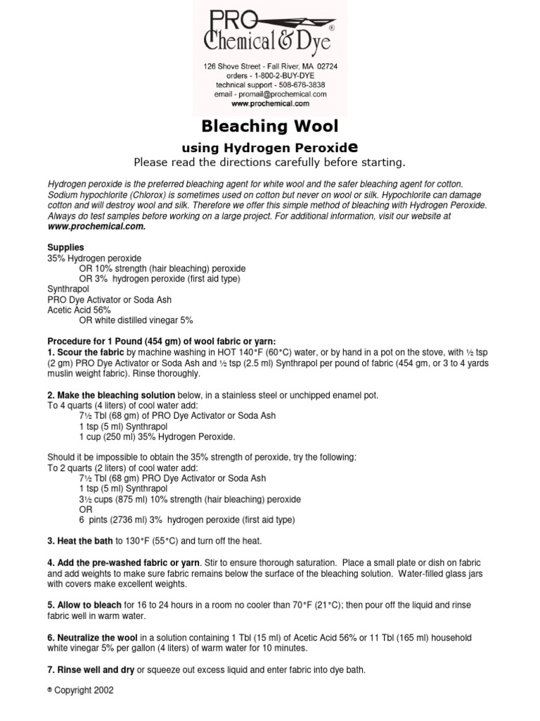 2002 Bleaching Wool Using Hydrogen Peroxide | PDF | Bleach | Hydrogen ...