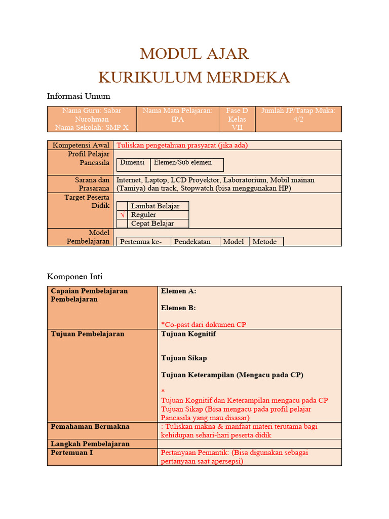 Template Modul Ajar | PDF