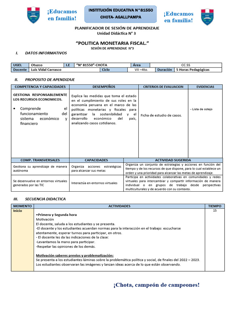 SESIÓN DE APRENDIZAJE N°3-CCSS-4er GRADO-2da Parte | PDF | Aprendizaje | Evaluación