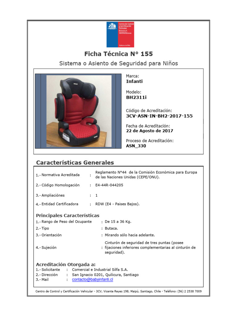 Ficha Técnica Butaca Infantil Infanti BH2311i | PDF