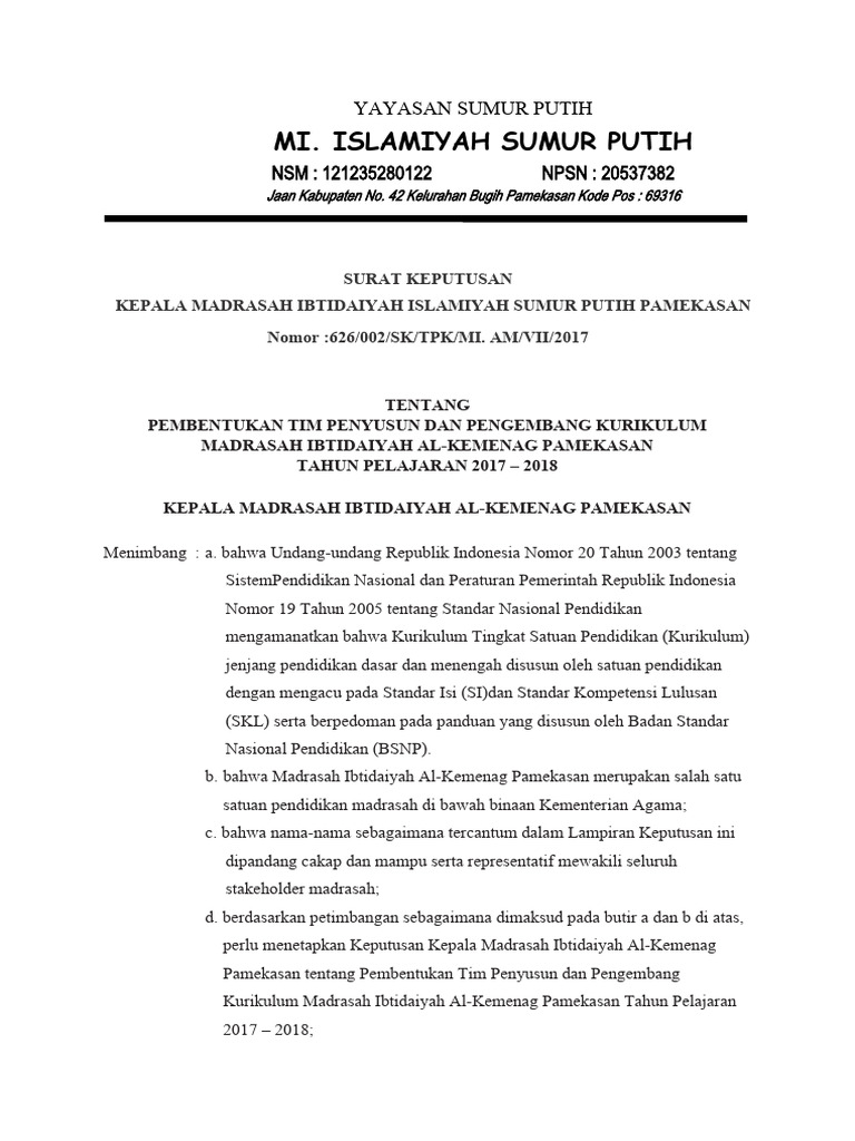 Lampiran SK Tim Penyusun KTSP | PDF