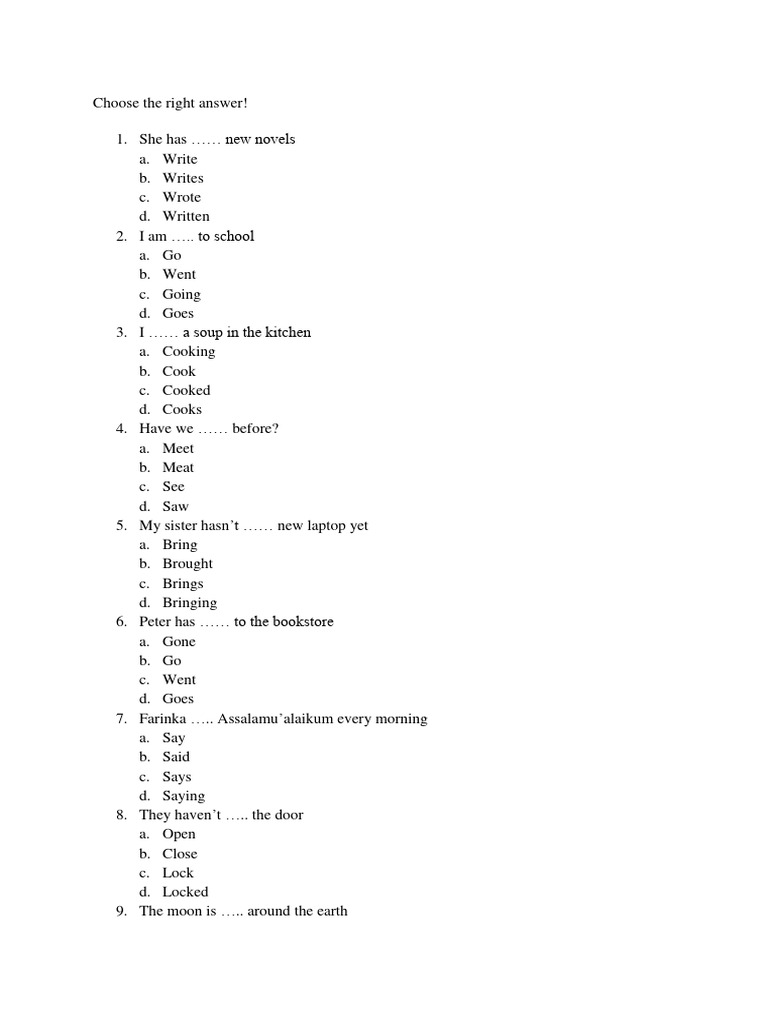 English Grammar Quiz: Verb Forms | PDF | Language Arts & Discipline | Art