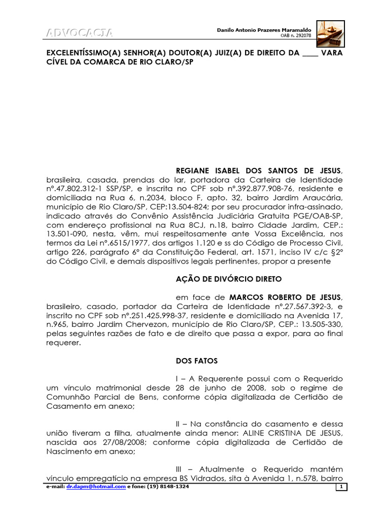 REGIANE ISABEL DOS SANTOS DE JESUS Divorcio | PDF | Divórcio | Férias ... REGIANE ISABEL DOS SANTOS DE JESUS Divorcio | PDF | Divórcio | Férias ...