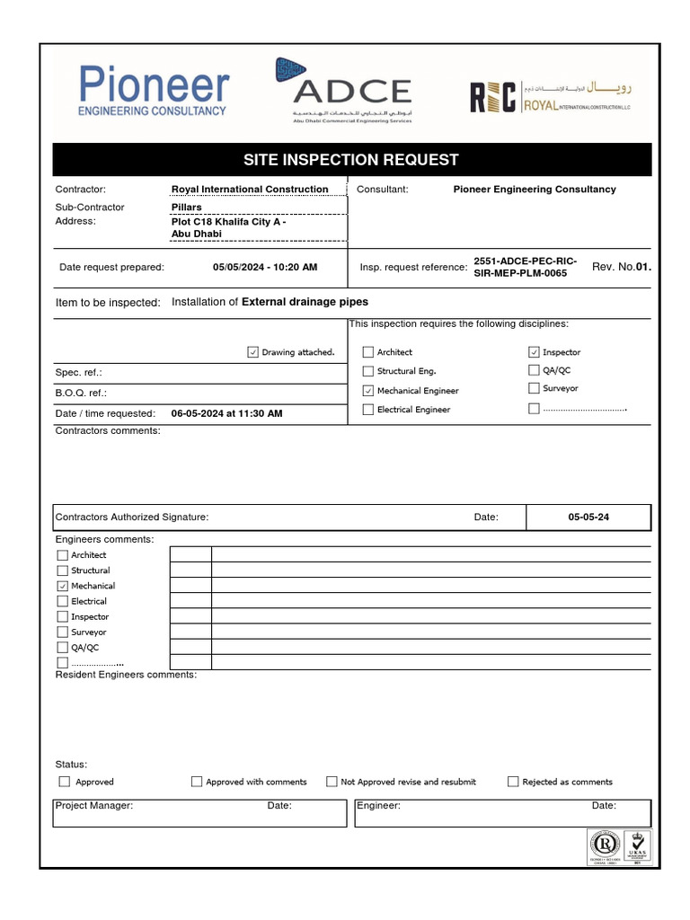 2551-ADCE-PEC-RIC-SIR-MEP-PLM-0065-R1-Installation of External Drainage ...