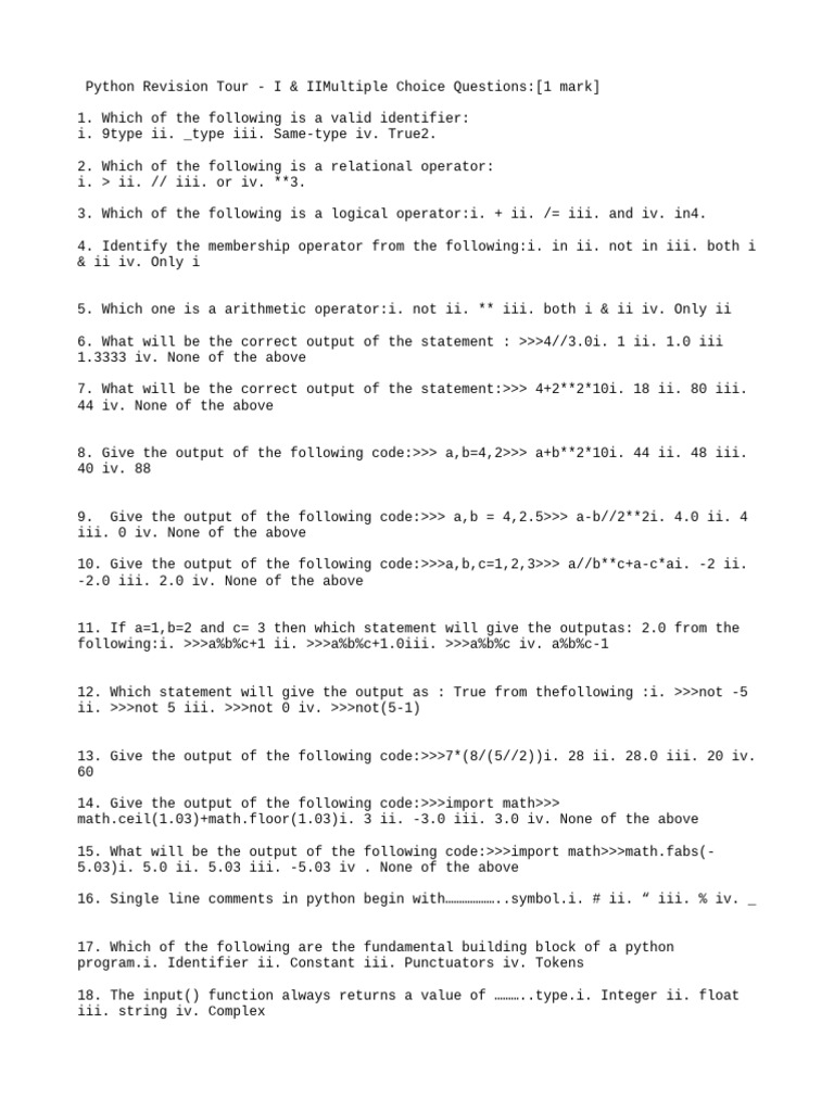 Revision Tour Test | Download Free PDF | Python (Programming Language ...