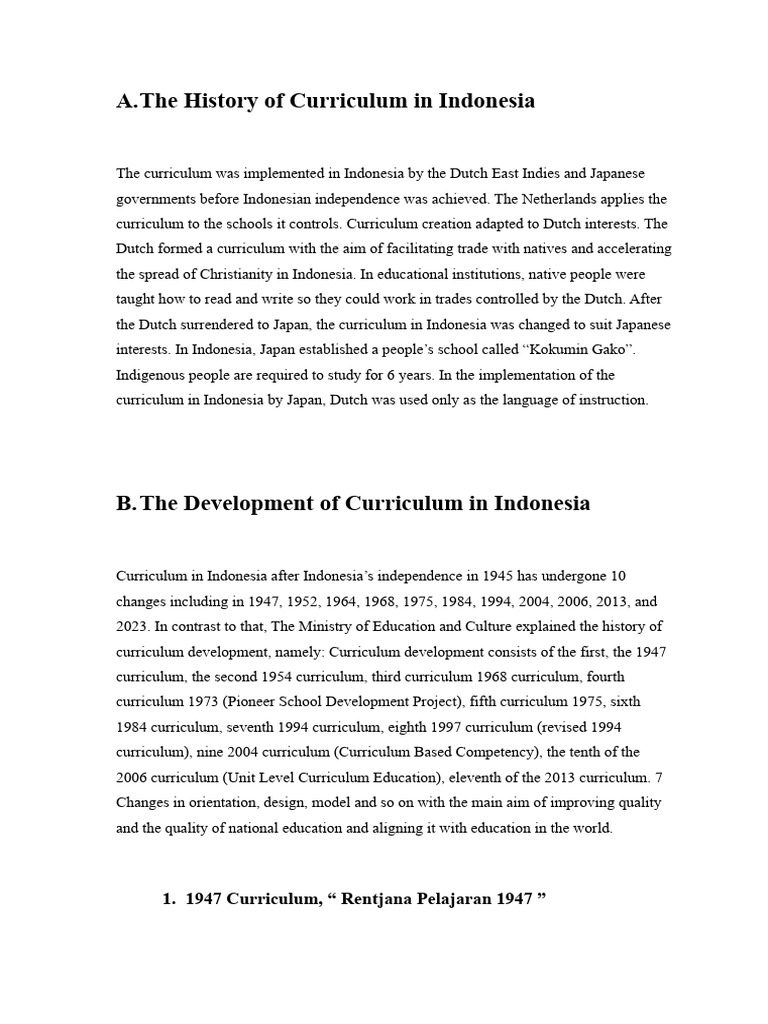 A.The History of Curriculum in Indonesia | PDF | Curriculum | Learning