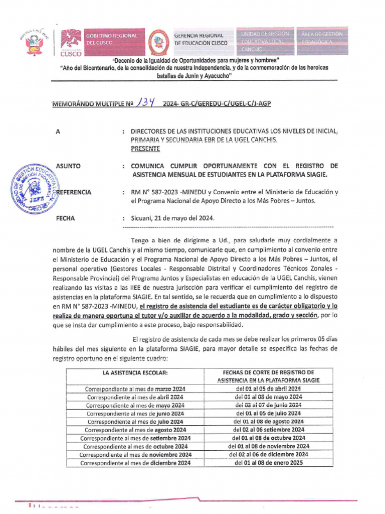 Memorando Multiple N 134 2024 | PDF