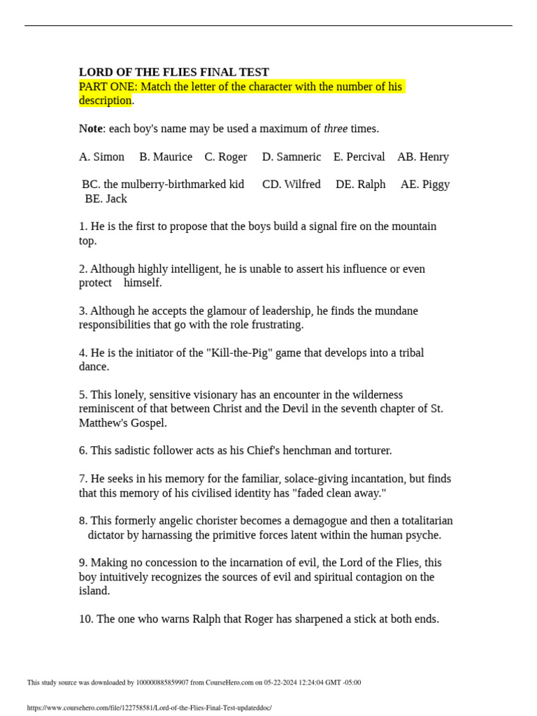 Lotf Final Test | PDF