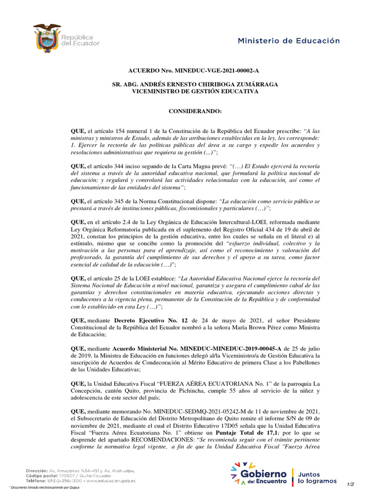 MINEDUC-VGE-2021-00002-A | Descargar gratis PDF | Política | Ecuador