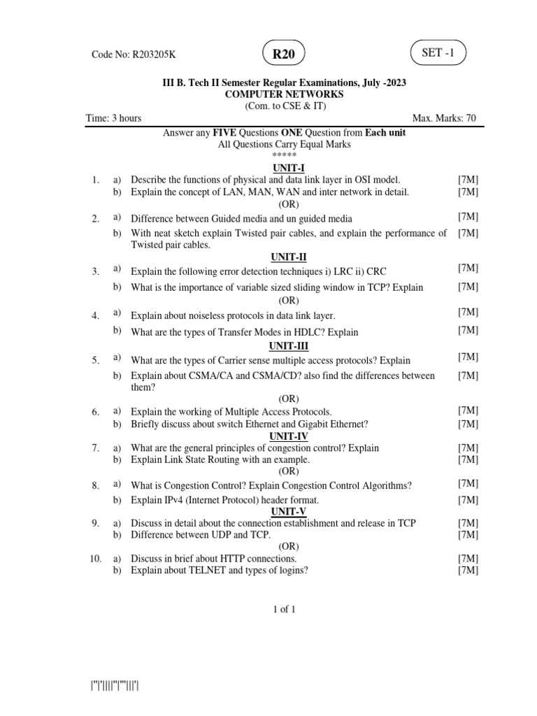 Computer Networks Exam Questions 2023 | PDF | Computer Network ...