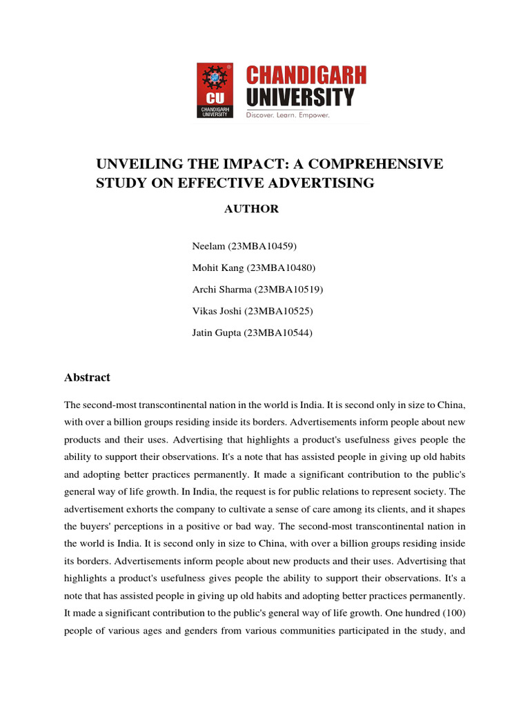 A Comprehensive Study On Effective Advertising | PDF | Advertising | Brand