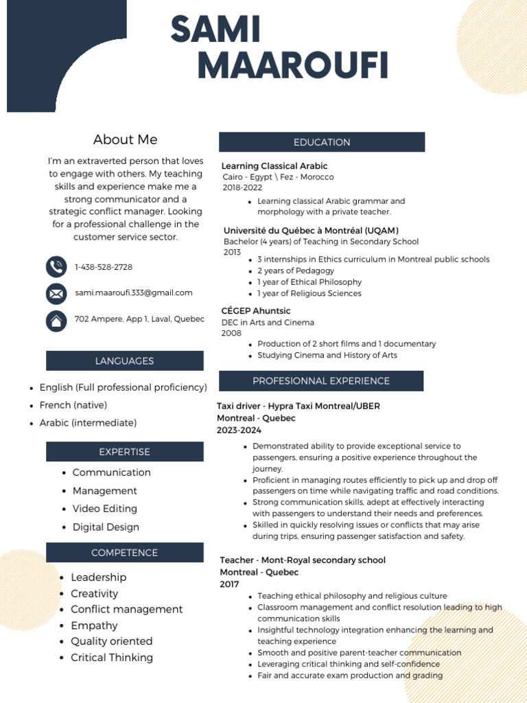 CV 2024 - Sami Maaroufi | PDF | Teachers | Montreal