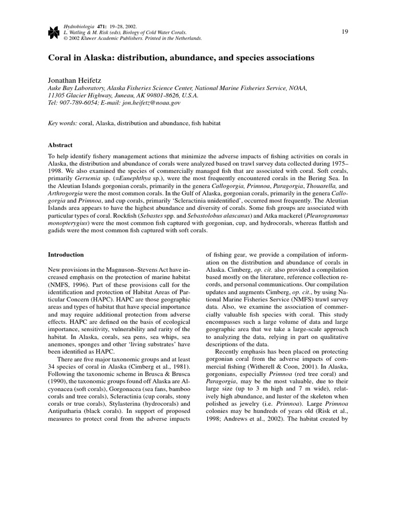 Coral in Alaska Distribution Abundance and Species Associations | PDF ...