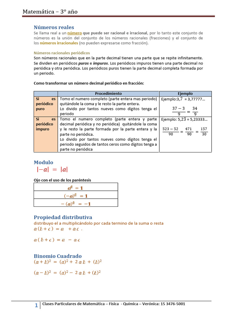 MATEMATICA_3ERO (1) | PDF | Ecuaciones | Raíz cuadrada