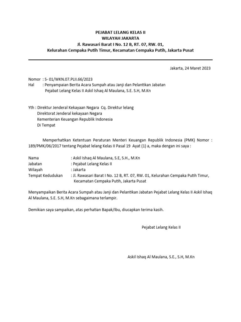 Surat-Surat Setelah Pelantikan PL2 | PDF