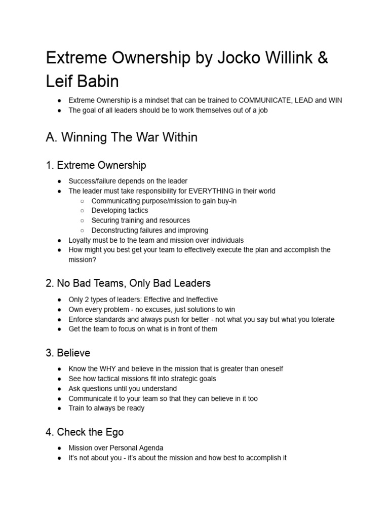 Extreme Ownership by Jocko Wilink - Notes | PDF | Cognition