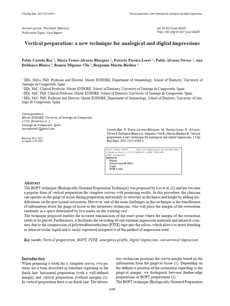 Vertical Preparation A New Technique For Analogica | PDF | Mouth ...