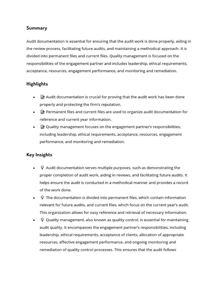 Importance of Audit Documentation | PDF | Audit | Quality Management