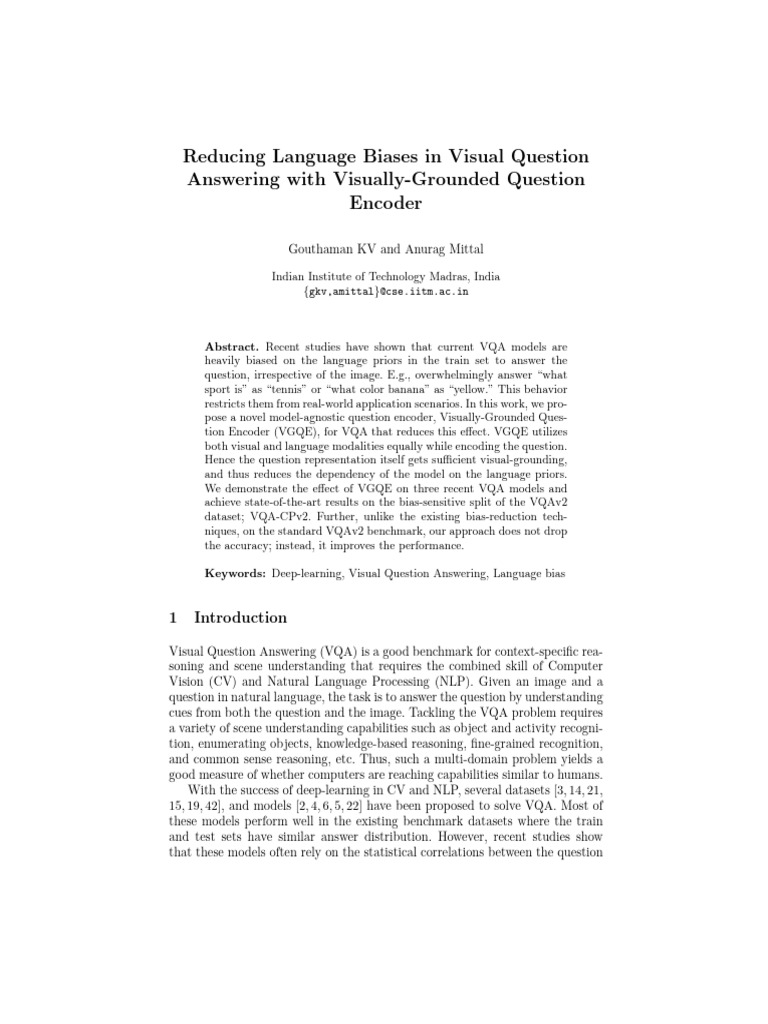 Reducing Language Biases in Visual Question Answering with Visually-Grounded Question Encoder ...