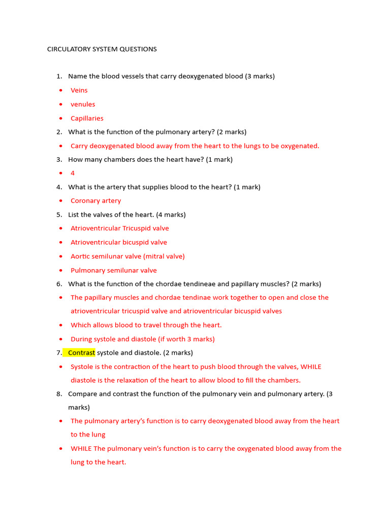 Circulatory System Questions | PDF | Heart Valve | Heart