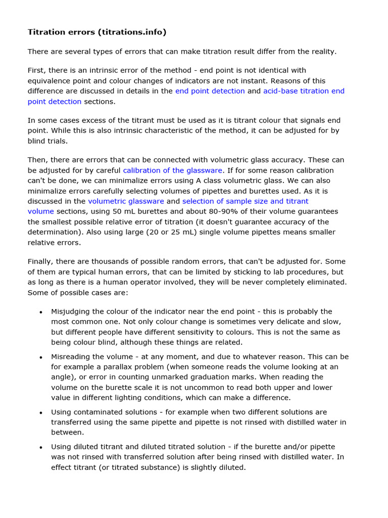 Titration Errors and Solutions | PDF | Titration | Chemistry