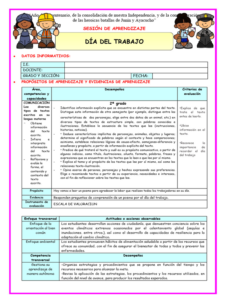 2º U2 S4 SESION D4 PLAN LECTOR DIA DEL TRABAJO MAESTRAS DE PRIMARIA DEL ...