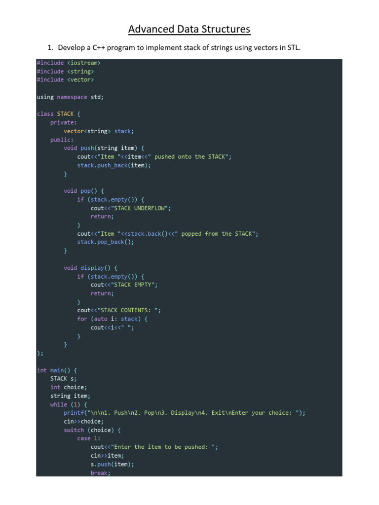 Advanced Data Structures Lab Updated | PDF | Namespace | Computer Science Advanced Data Structures Lab Updated | PDF | Namespace | Computer Science