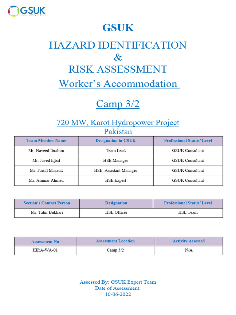 HIRA-WA-01, Hazard Identification & Risk Assessment, Camp, 3-2 | PDF ...