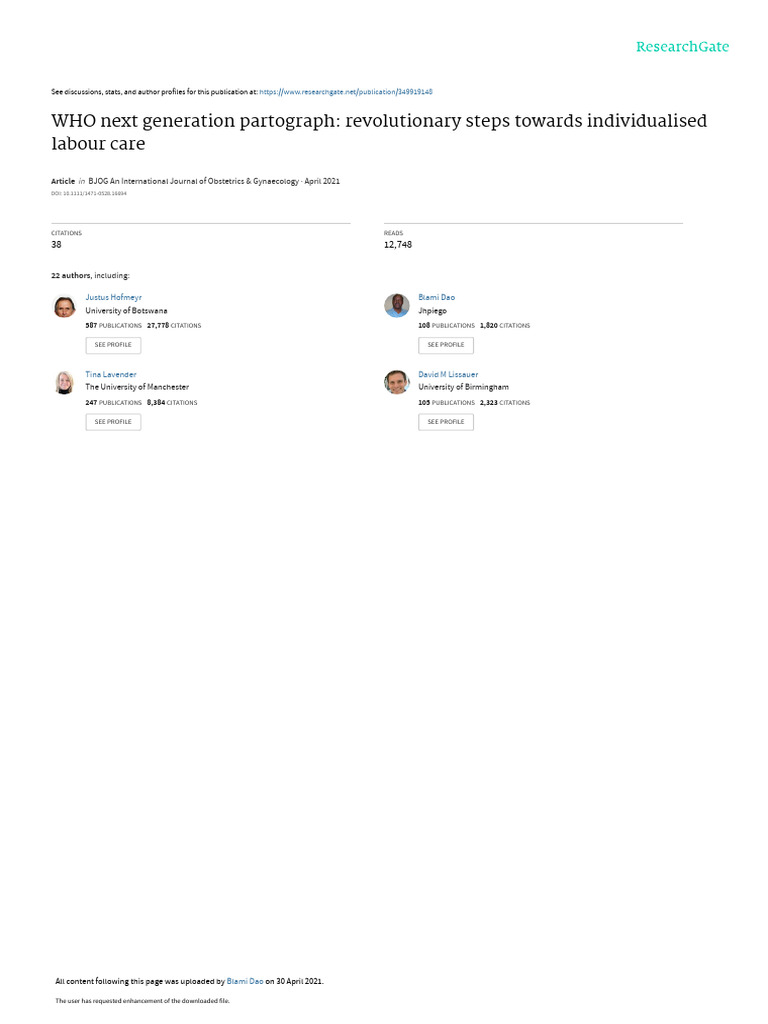 WHO Next Generation Partograph: Revolutionary Steps Towards ...