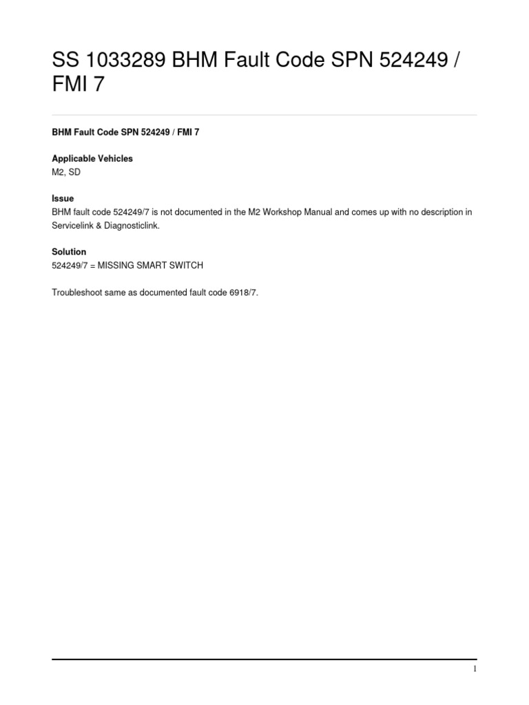 BHM Fault Code 524249/7 Explained | PDF