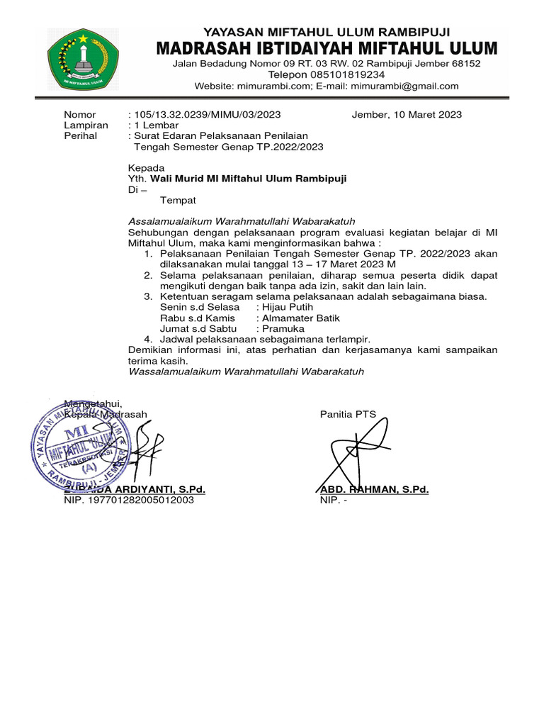 105-Surat Edaran PTS | PDF