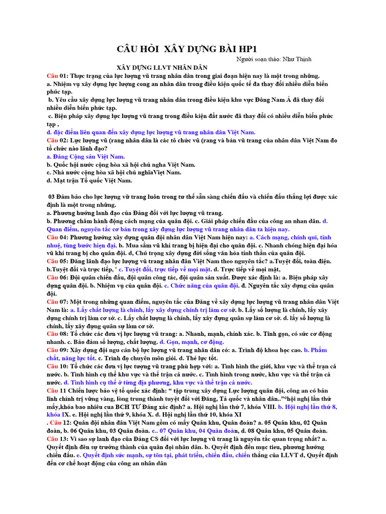 Câu Hỏi Xây Dựng Bài Hp1 | PDF