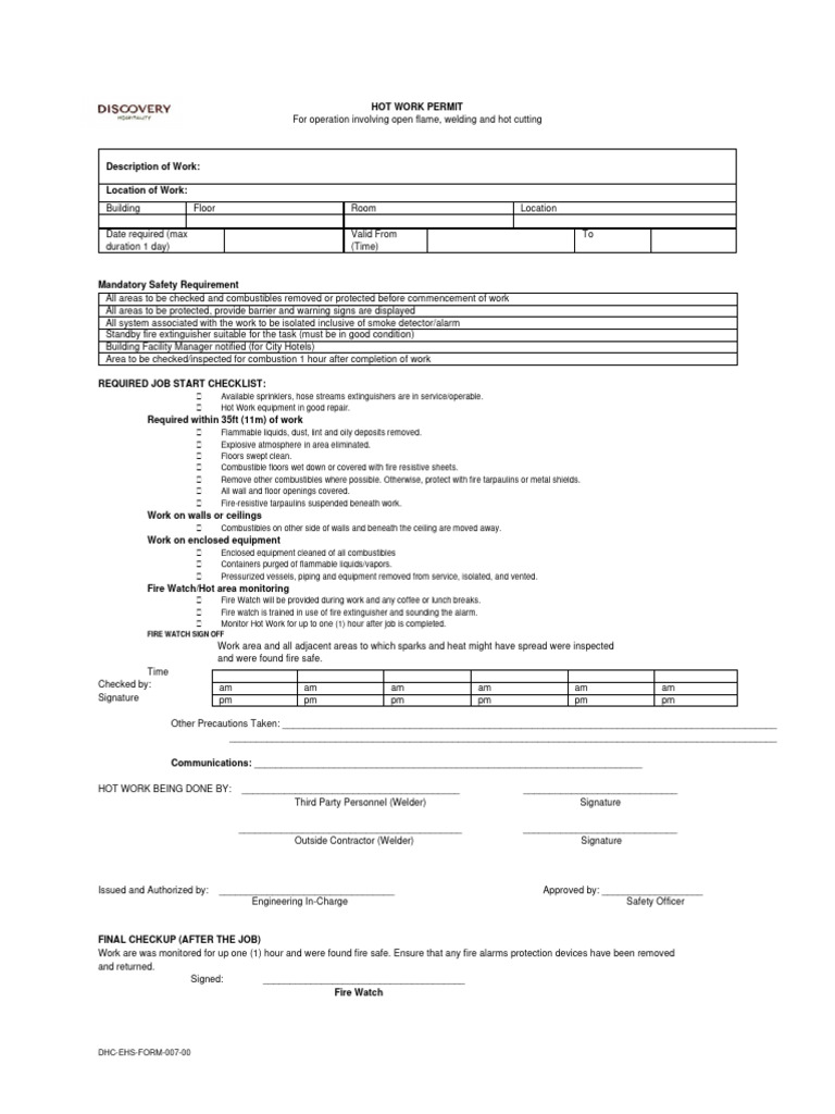 Hot Work Permit | PDF | Fires | Welding