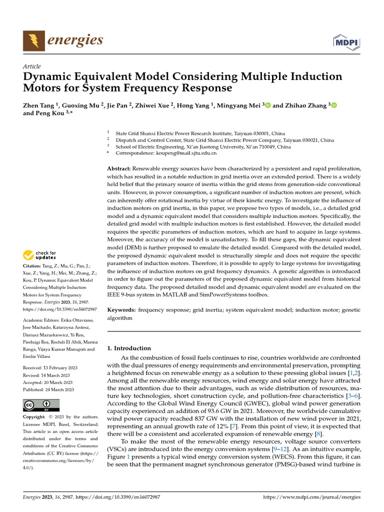 Dynamic Equivalent Model Considering Multiple Indu Pdf Electric Motor Mathematical