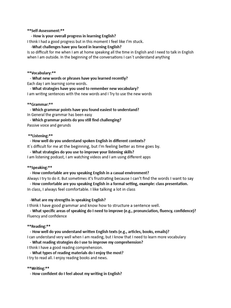 Self-Reflection Questions | PDF | English Language | Reading Comprehension