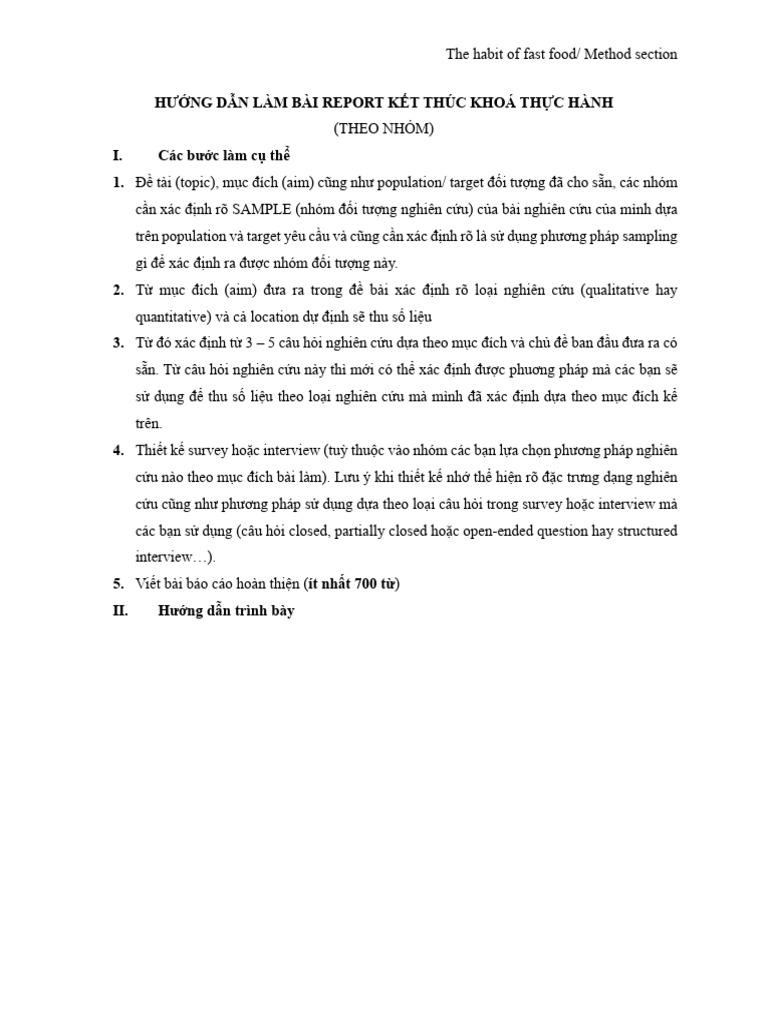 HƯỚNG DẪN LÀM BÀI REPORT KẾT THÚC KHOÁ THỰC HÀNH | PDF