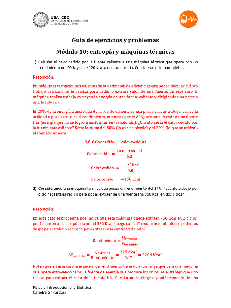 MÓDULO 10. Guía resuelta de ejercicios y problemas (2024) | PDF | Entropía | Temperatura