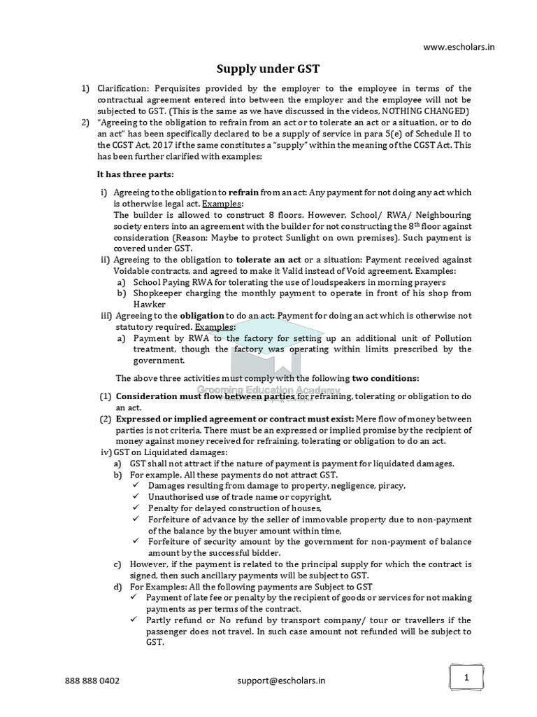 GST Supply Clarifications and Examples | PDF | Value Added Tax | Fee
