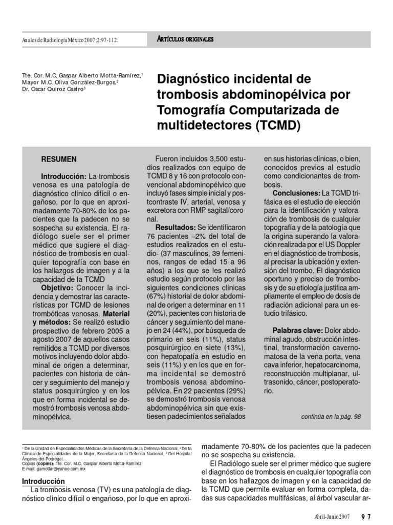 Articulo Tomog | PDF | Trombosis | Causas de la muerte