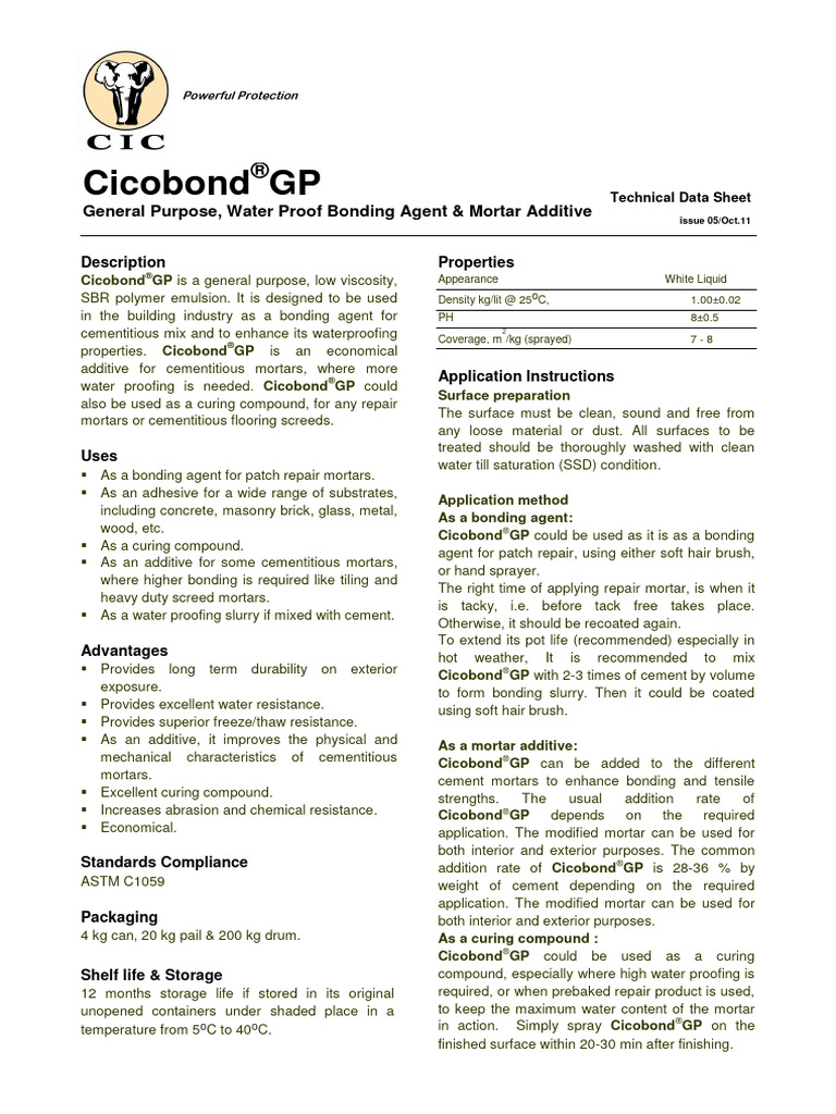 Cicobond GP | PDF | Concrete | Cement