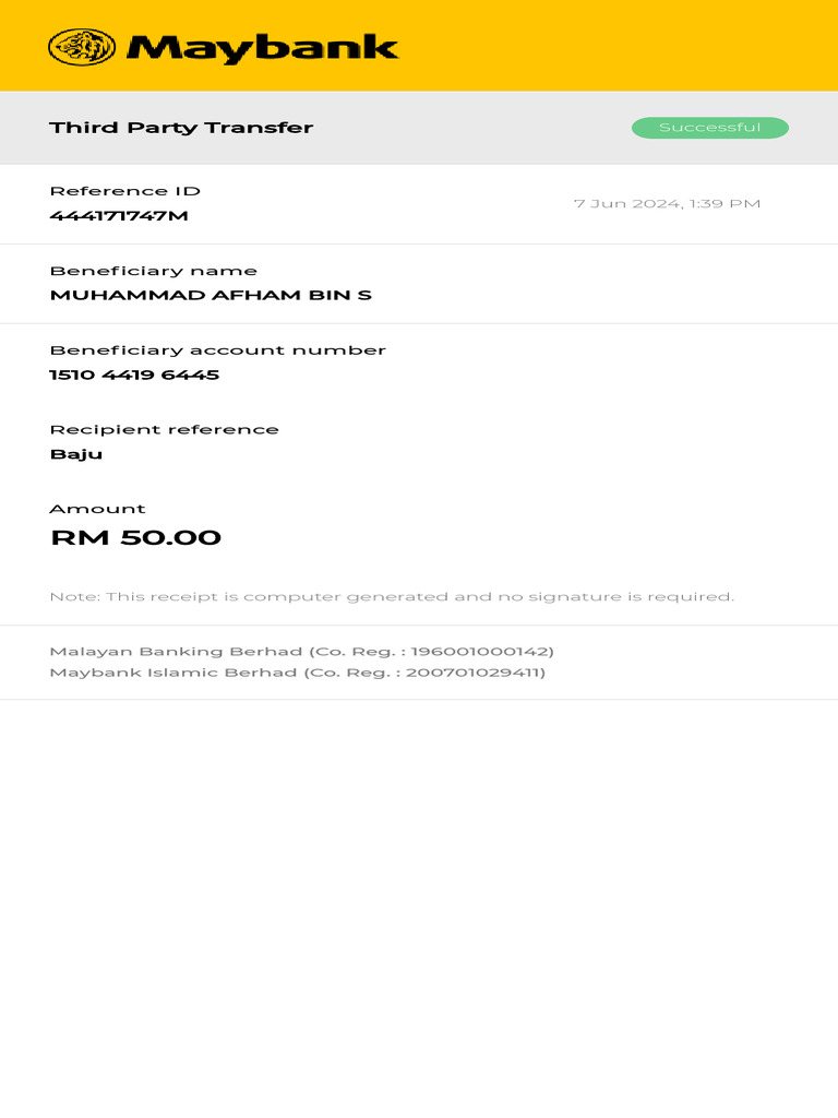 Bank Transfer Confirmation | PDF